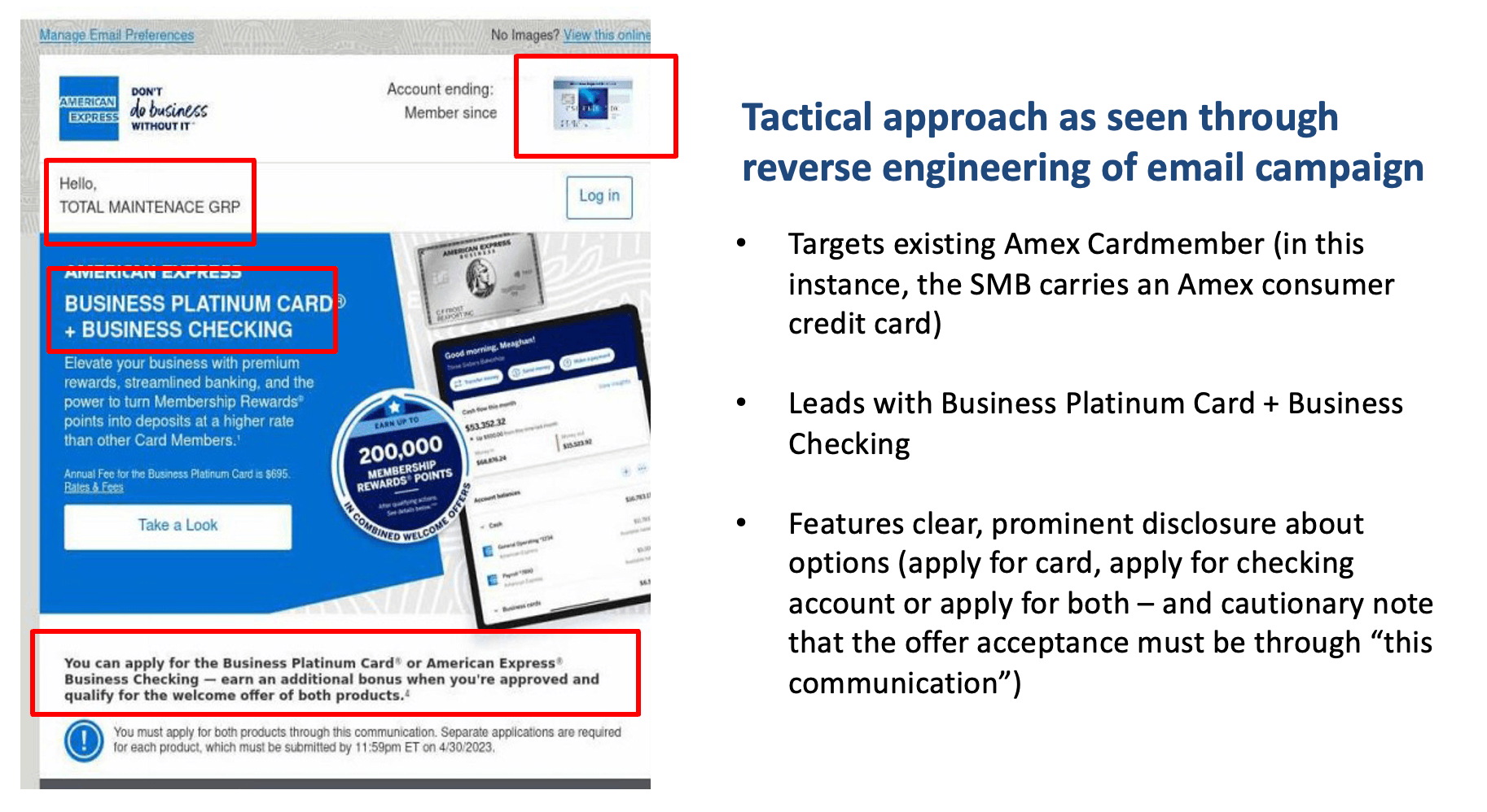 Marketing Amex Business Checking and Platinum Card Together